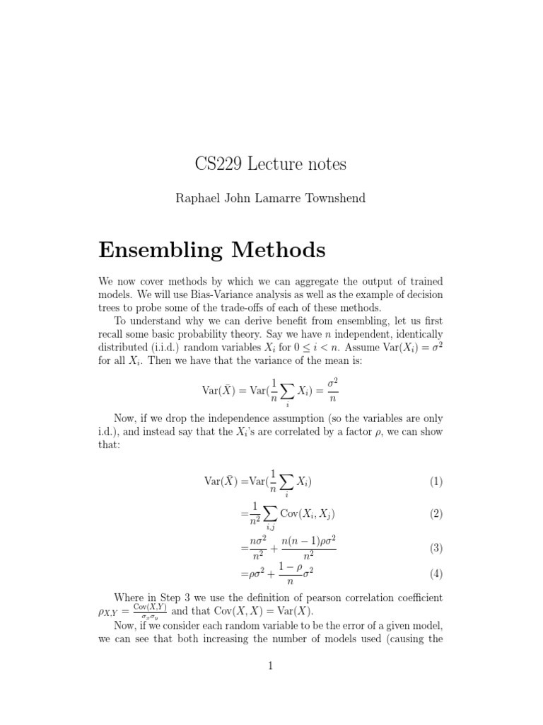 cs229 Notes Ensemble | PDF | Bootstrapping (Statistics) | Variance