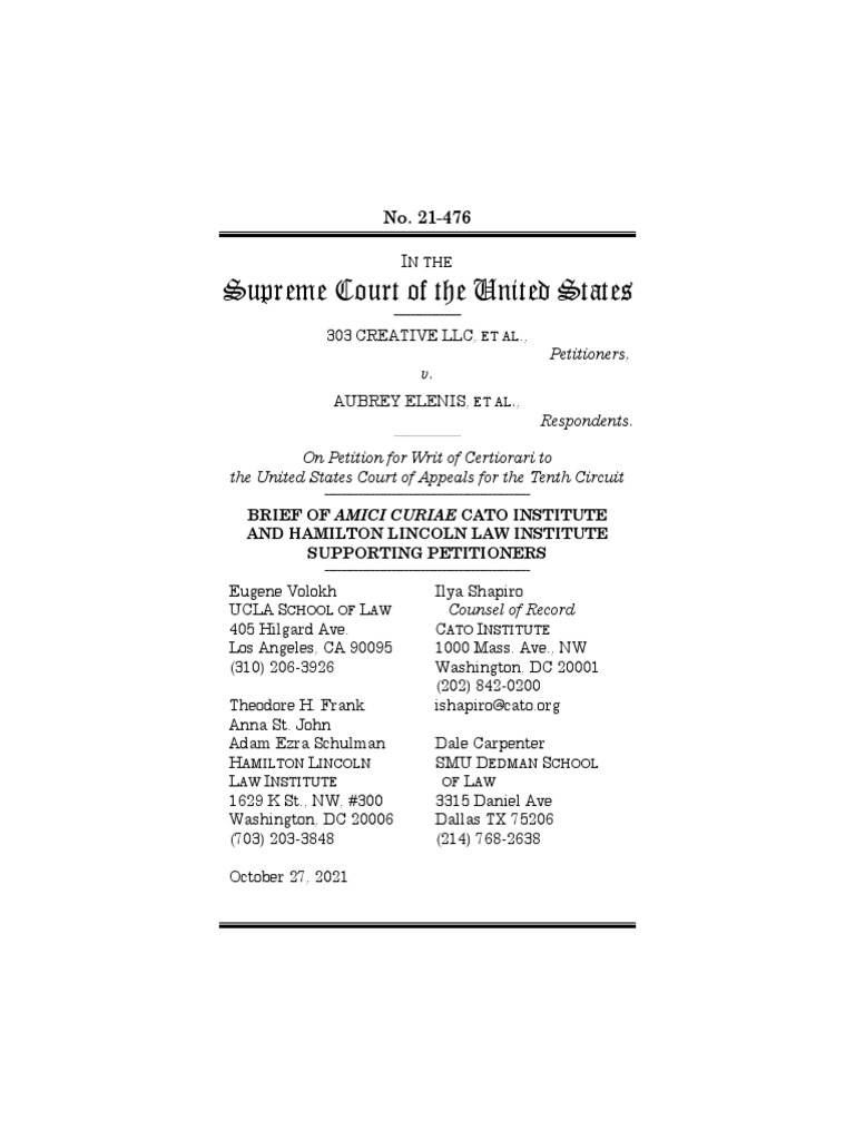 303 Creative, LLC v. Elenis | PDF | First Amendment To The United ...