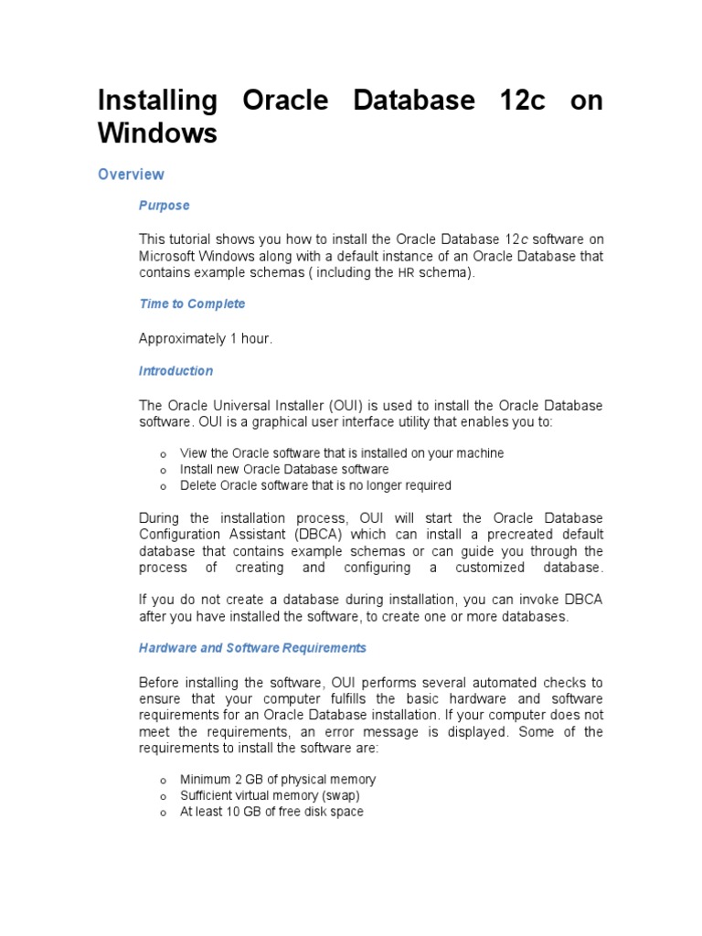 Installing Oracle Database 12c On Windows | PDF | Databases ...