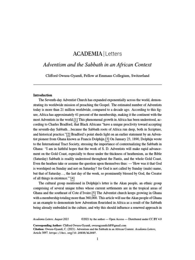 Adventism and The Sabbath in An African | PDF | Seventh Day Adventist ... Adventism and The Sabbath in An African | PDF | Seventh Day Adventist ...