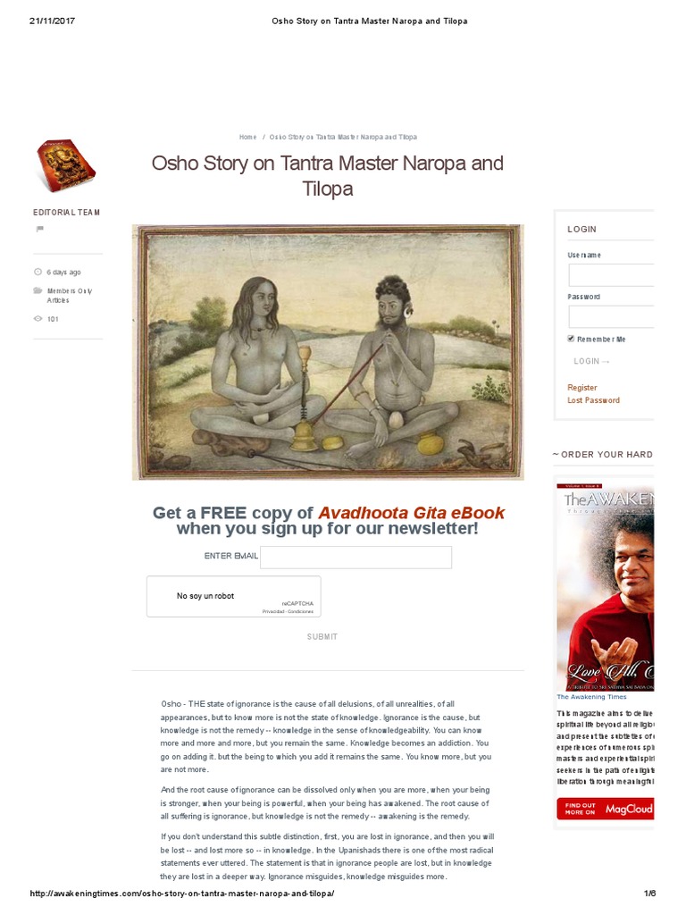Osho Story On Tantra Master Naropa and Tilopa | PDF | Dream | Rajneesh