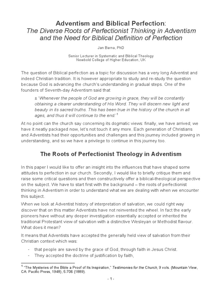 Adventism and Biblical Perfection The Di | PDF | Sanctification ...