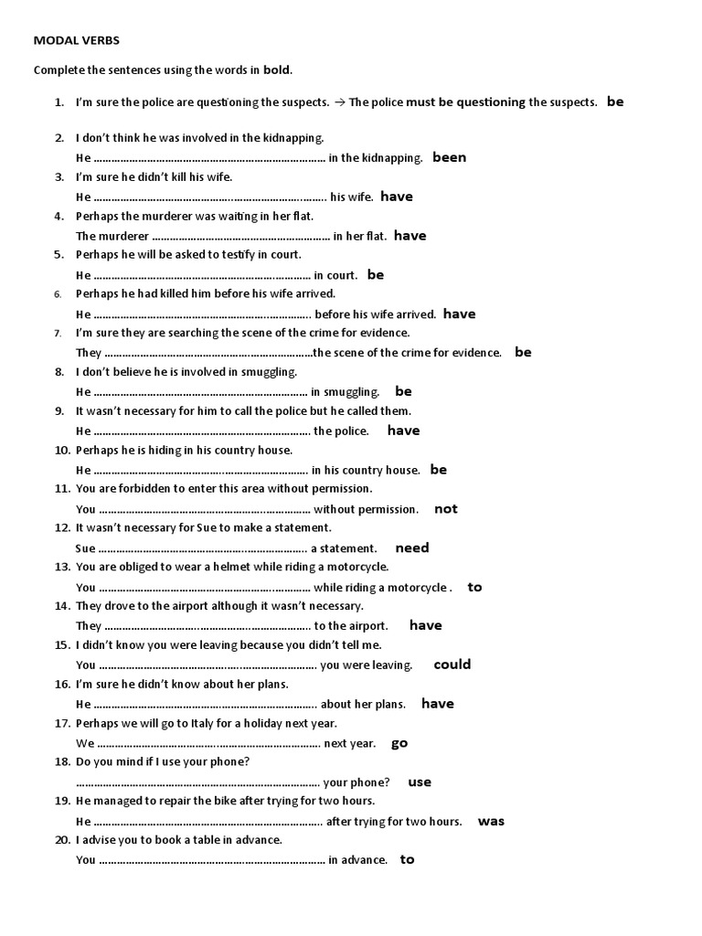 Modal Verbs Exercises with Answers | PDF | Crimes | Crime & Violence