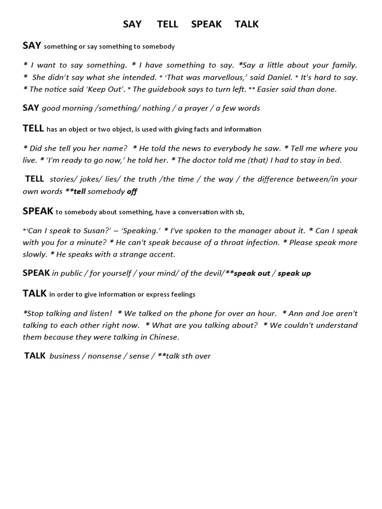 Say Tell Speak Talk | PDF