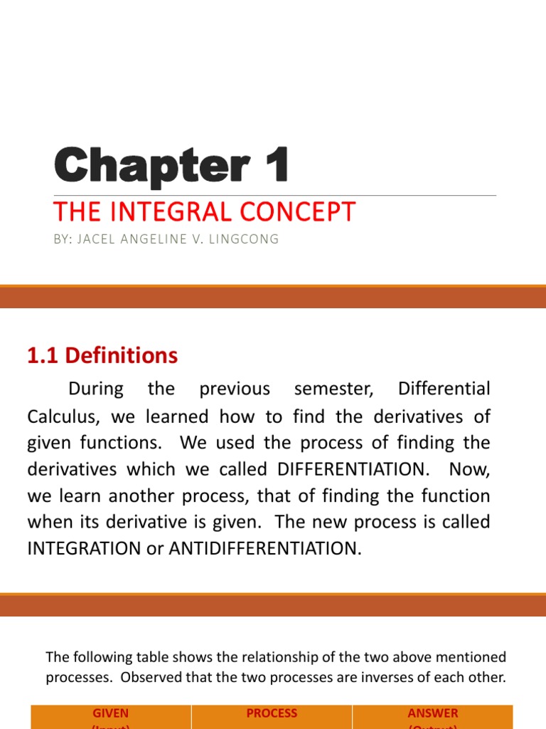 Chapter 1 The Integral Concept | PDF | Derivative | Integral