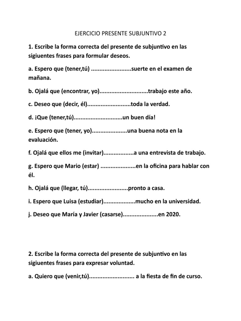 Actividad Presente Subjuntivo 2 | PDF | Crecimiento personal y ...