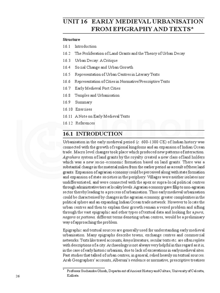 Unit 16 Early Medieval Urbanisation From Epigraphy and Texts | PDF ...