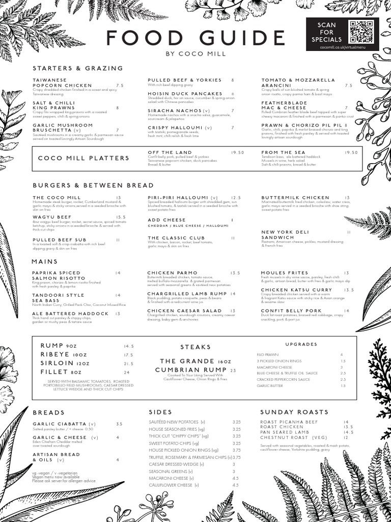Coco Mill Food Menu BW | PDF | French Fries | Hamburgers