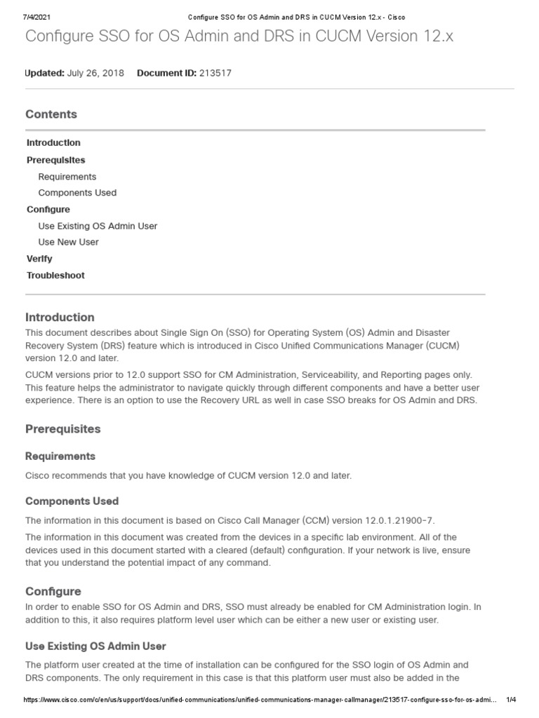 Configure Sso For Os Admin And Drs In Cucm Version 12 X Cisco Pdf