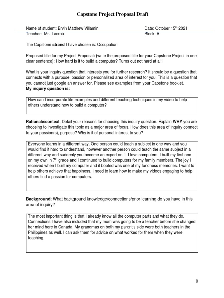 Capstone Project Proposal Draft Fillable | Download Free PDF ...