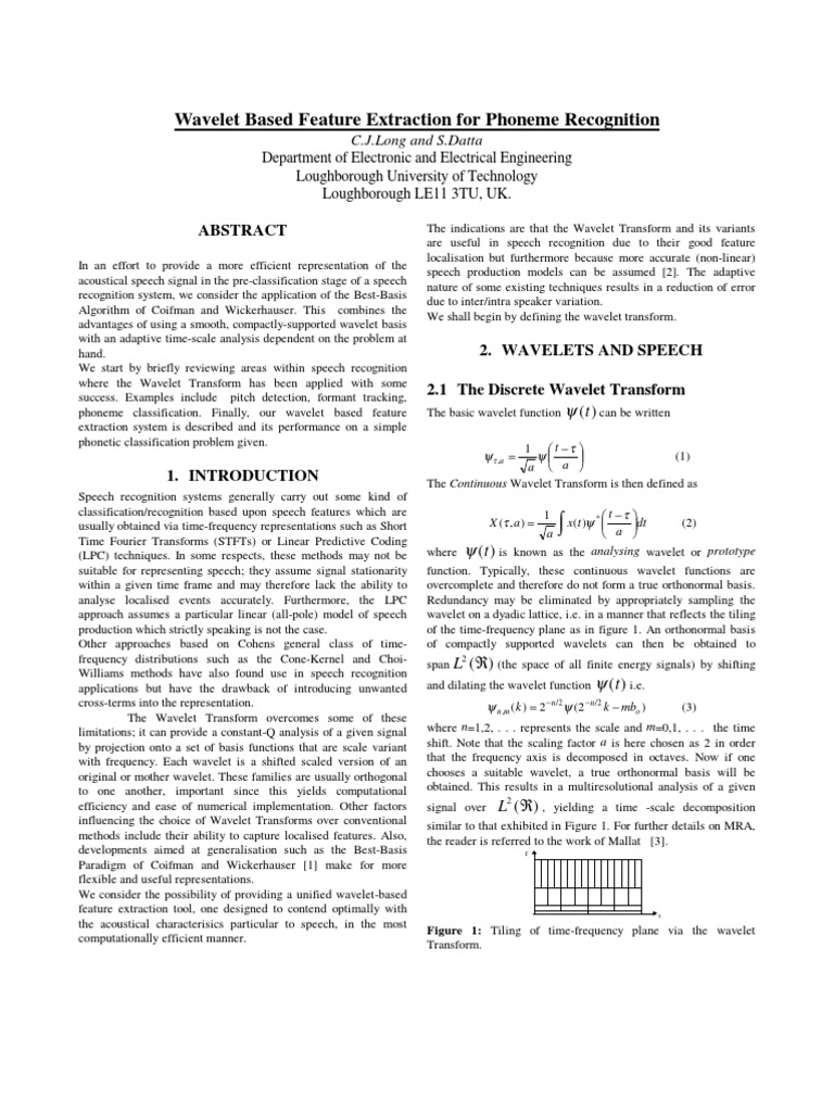 Wavelet Based Feature Extraction For Phoneme Recognition | PDF | Wavelet | Signal Processing