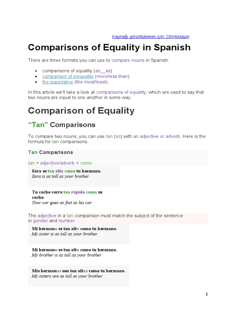 comparisons of equality in spanish | PDF
