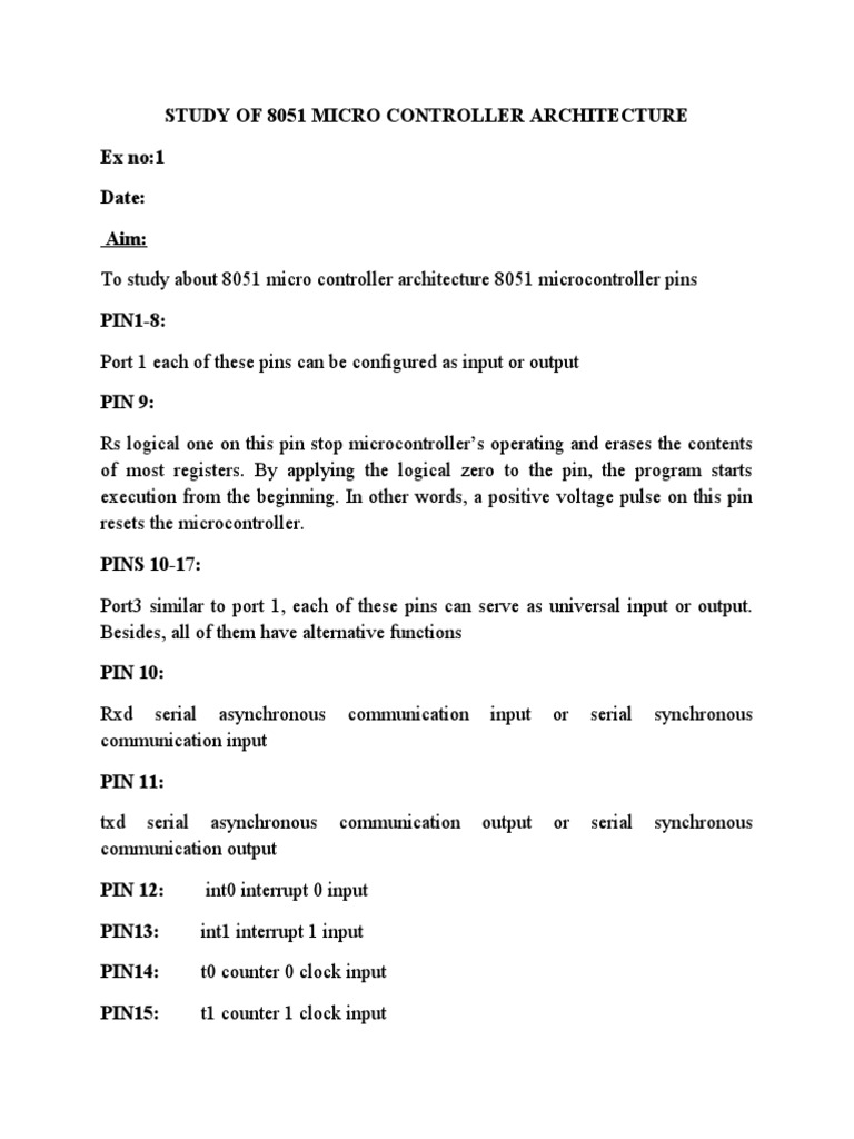Study of 8051 Micro Controller Architecture | PDF | Microcontroller ...