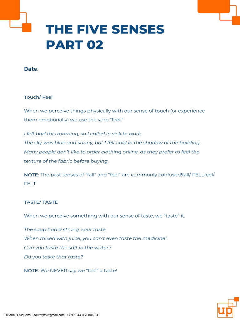 The 5 Senses PART 02 | PDF | Cooking, Food & Wine | Language Arts ...