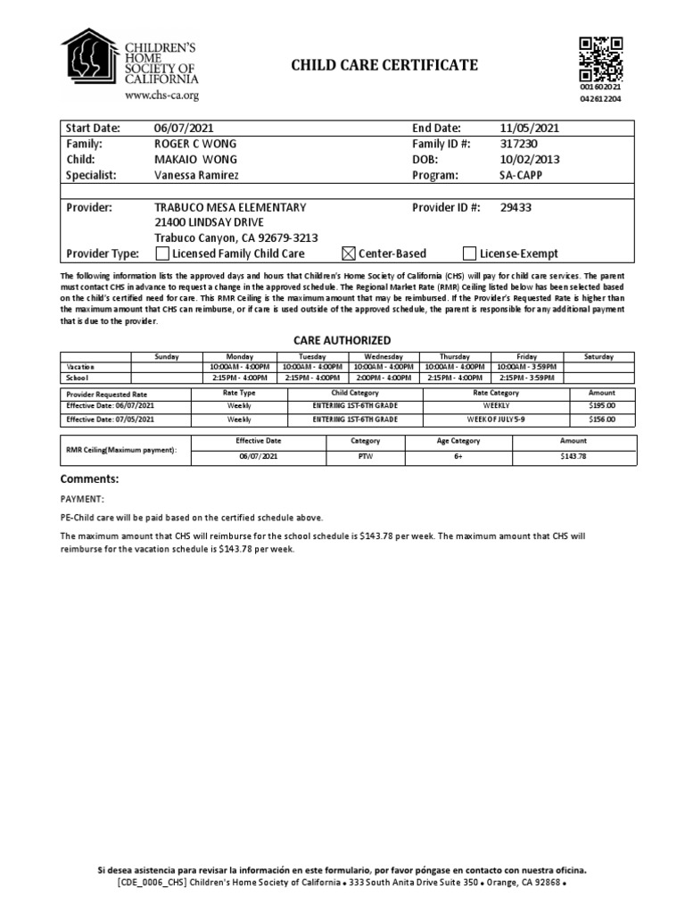 Child Care Certificate | PDF