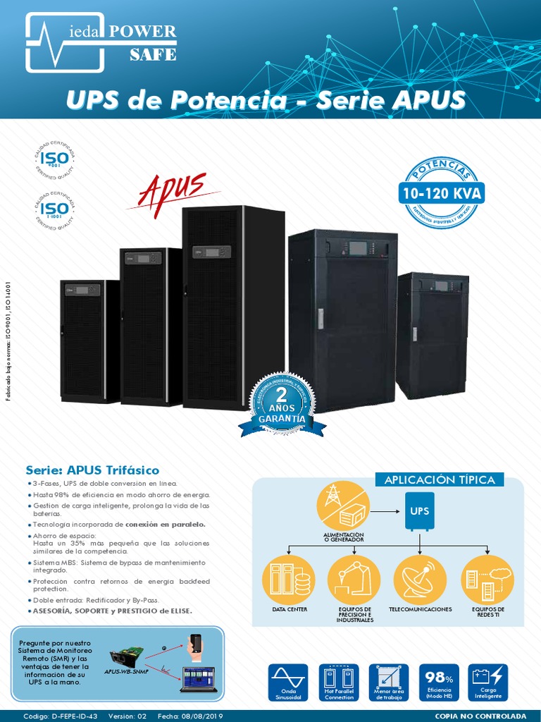 D-FEPE-ID-03 UPS Trifásico Serie APUS 10-120 kVA - Ieda Power Safe | PDF | Bienes manufacturados ...