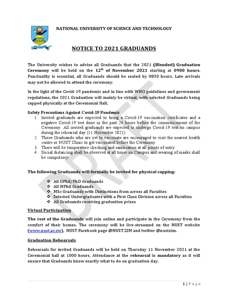 2021 NUST Graduation Notice | PDF