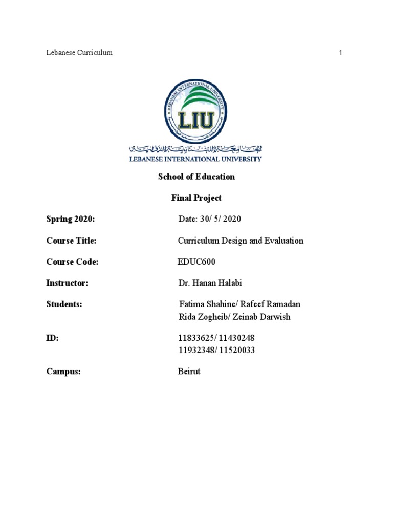 Lebanese Curriculum: Rida Zogheib/ Zeinab Darwish | PDF | Curriculum ...