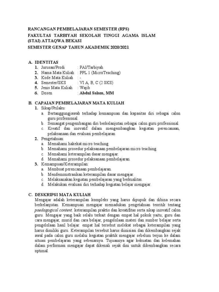 RPS Micro Teaching | PDF | Karier & Perkembangan | Pengembangan Diri