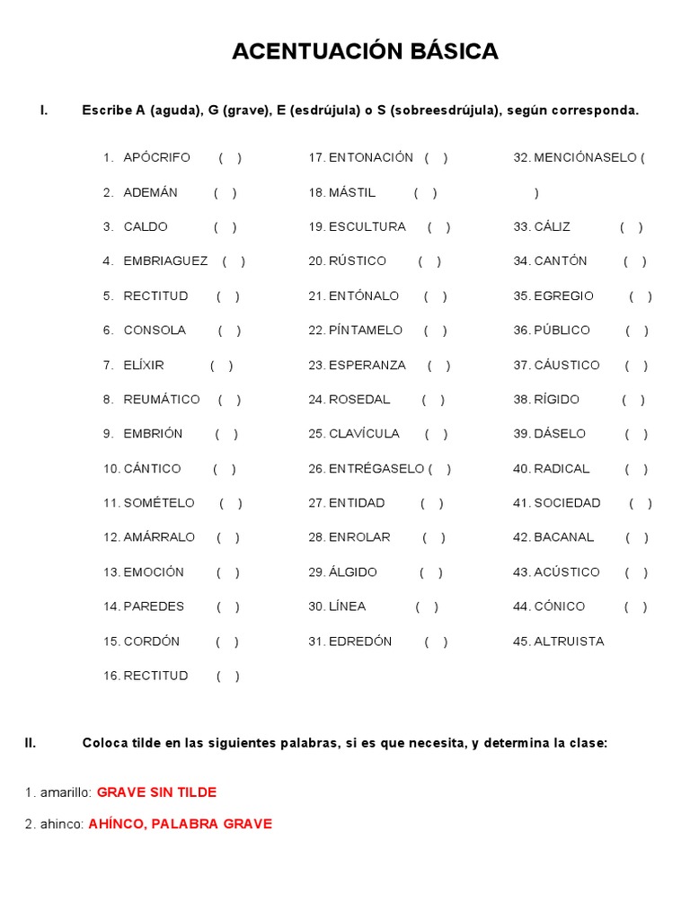 Acentuación Básica - 3ro de Sec | PDF