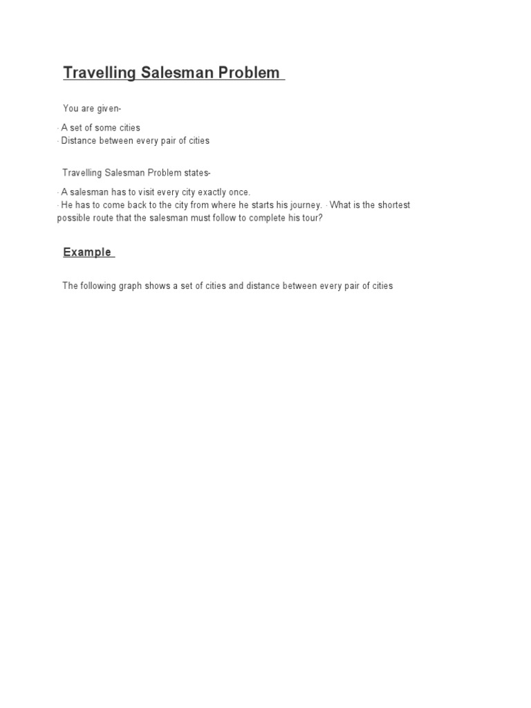Travelling Salesman Problem: Example | PDF | Theoretical Computer ...
