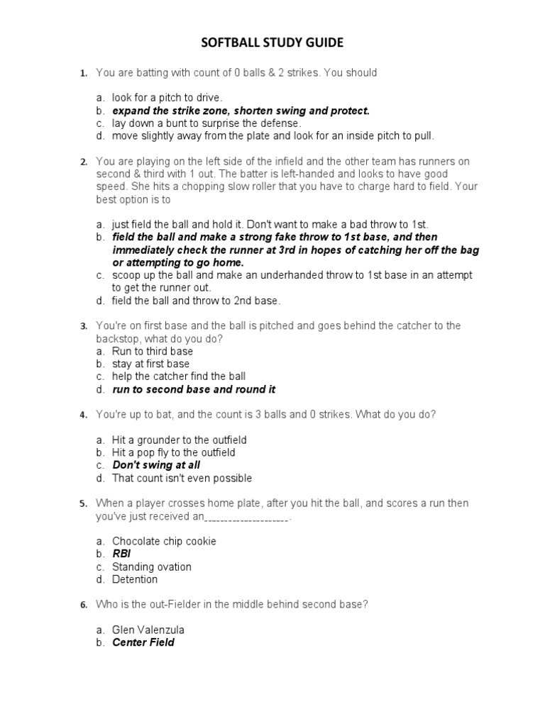 Softball Study Guide | Download Free PDF | Softball | Baseball Field