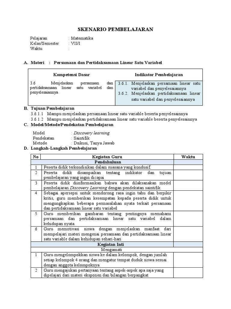 SKENARIO PEMBELAJARAN Discovery Learning | PDF