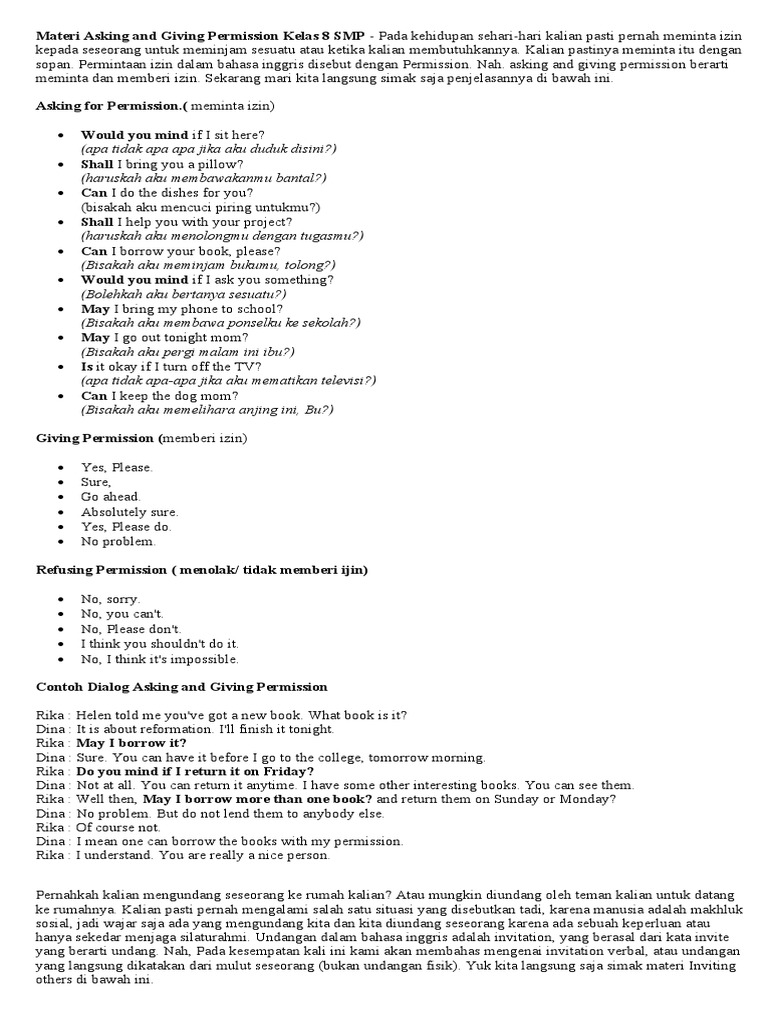 617217eb32379 - Asking and Giving Permission, Invitation Kelas 8 | PDF