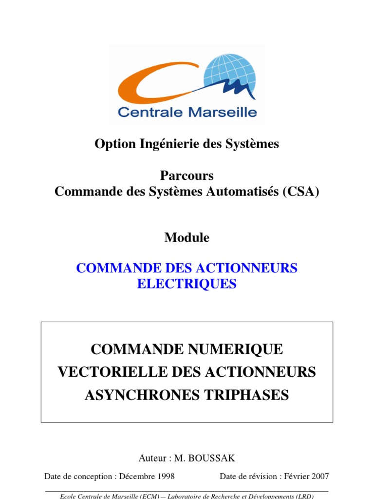 Commande Numerique Vectorielle Des Actionneurs Asynchrones Triphases ...