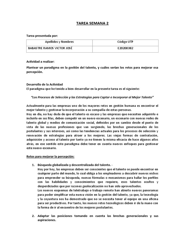 Tarea 3 Gestion Del Talento | PDF | Gestión del talento | Business Tarea 3 Gestion Del Talento | PDF | Gestión del talento | Business