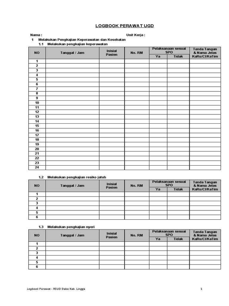 1 - Logbook Perawat Terampil - Mahir - Penyelia | PDF