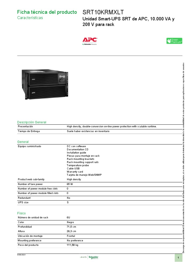 Smart-UPS en línea_SRT10KRMXLT | PDF | Cantidad | Ingenieria Eléctrica