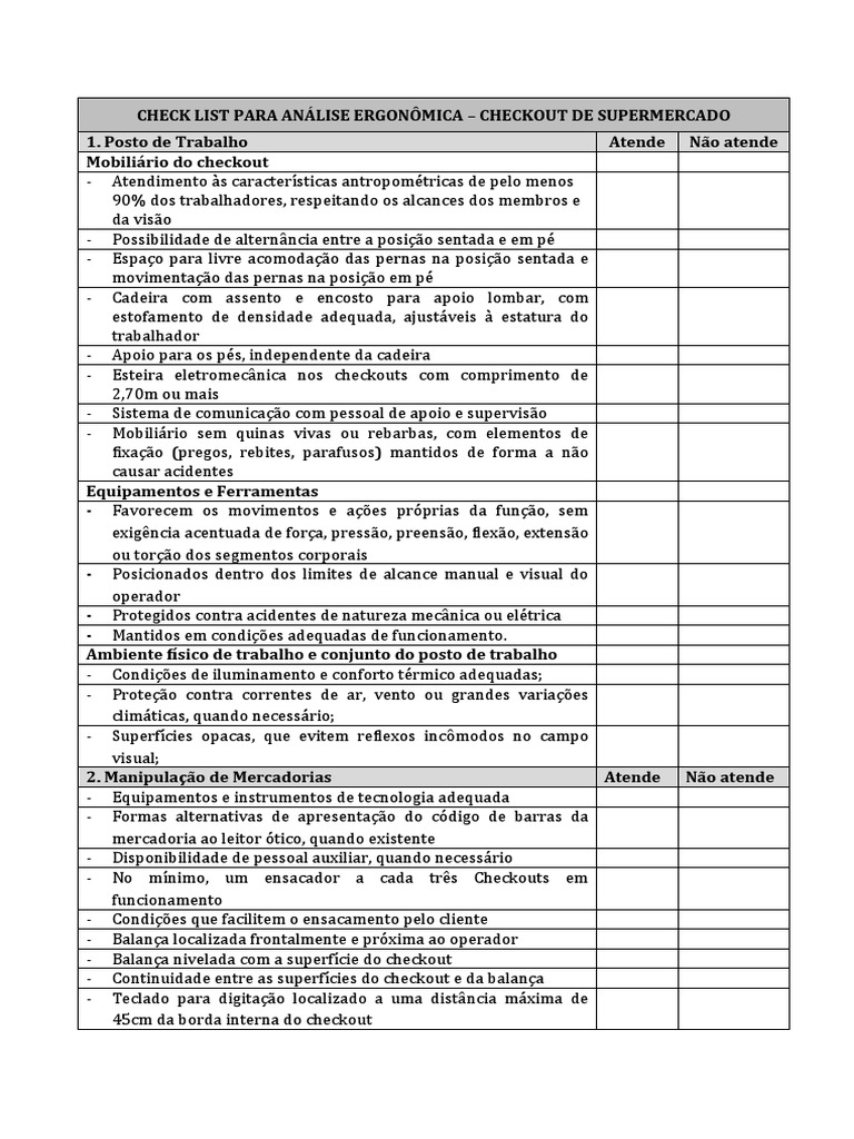 Check List - NR17 Anexo I | PDF