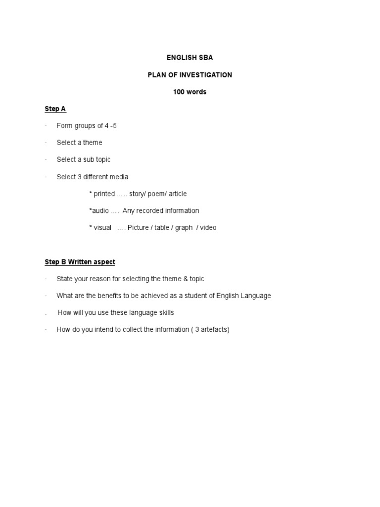 Plan of Investigation English Sba | PDF