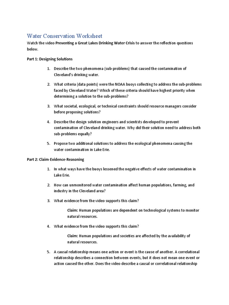 Water Conservation Worksheet | PDF