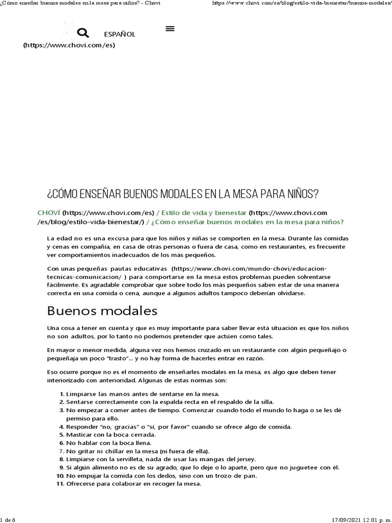 ¿Cómo Enseñar Buenos Modales en La Mesa para Niños - Chovi | PDF ...