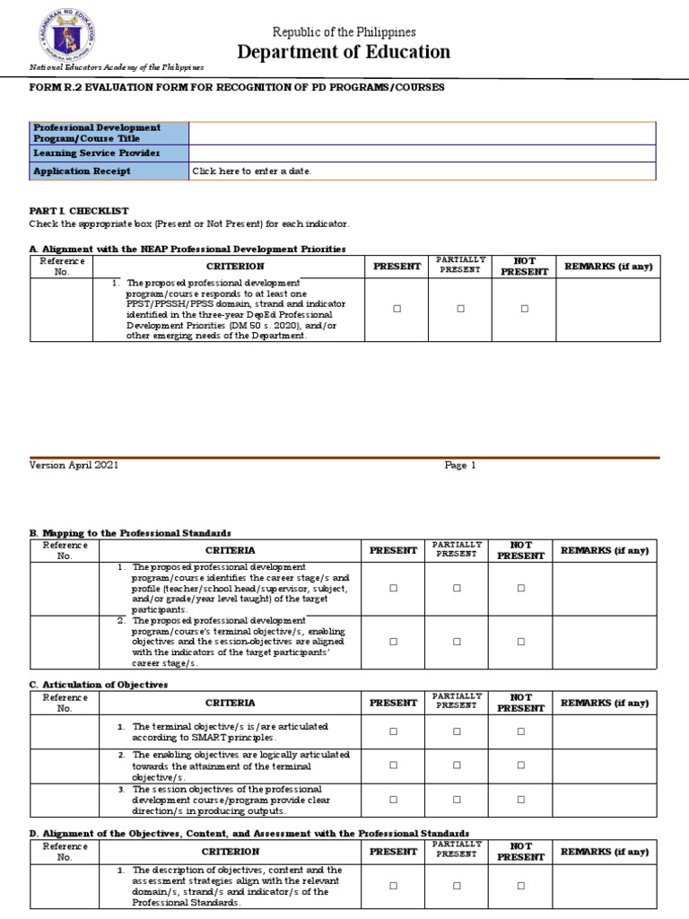 FORM R.2 Recognition Evaluation Tool | PDF | Learning | Psychological Concepts