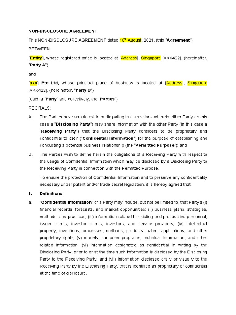 Template NDA - Execution Version | PDF | Non Disclosure Agreement ...