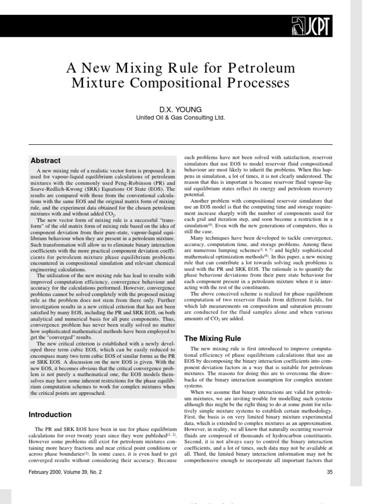A New Mixing Rule for Petroleum Mixture Compositional Processes ...