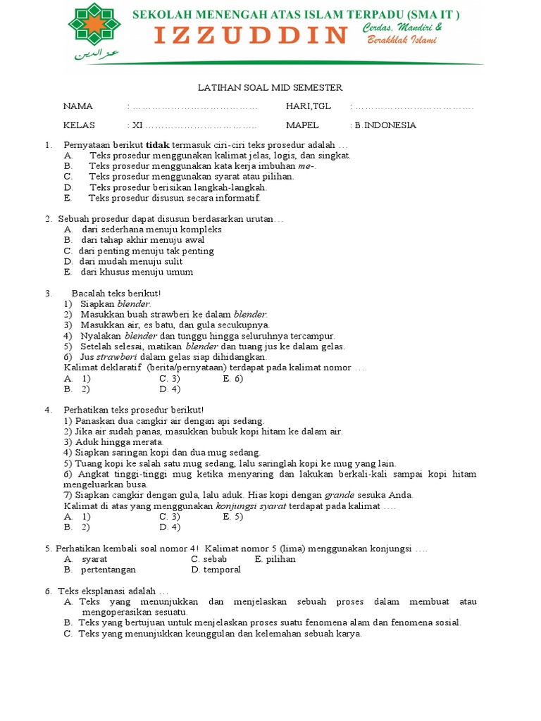 Latihan Soal Mid Kelas 11 | PDF