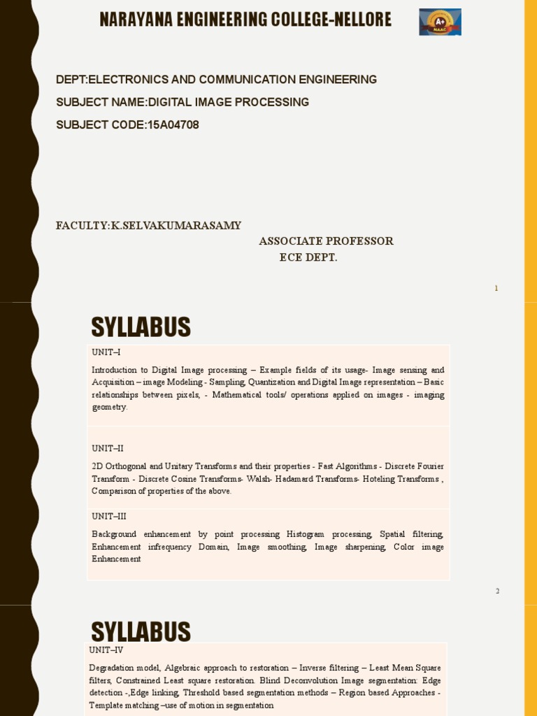 Digital Image Processing Fundamentals: An Introduction to the Syllabus ...