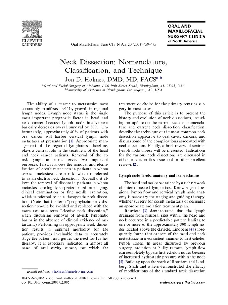 Neck Dissection Techniques and Classifications | PDF | Neck | Metastasis