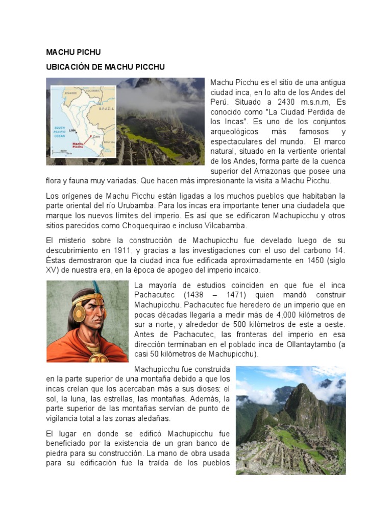 Machu Pichu | PDF | Machu Picchu | Imperio Inca