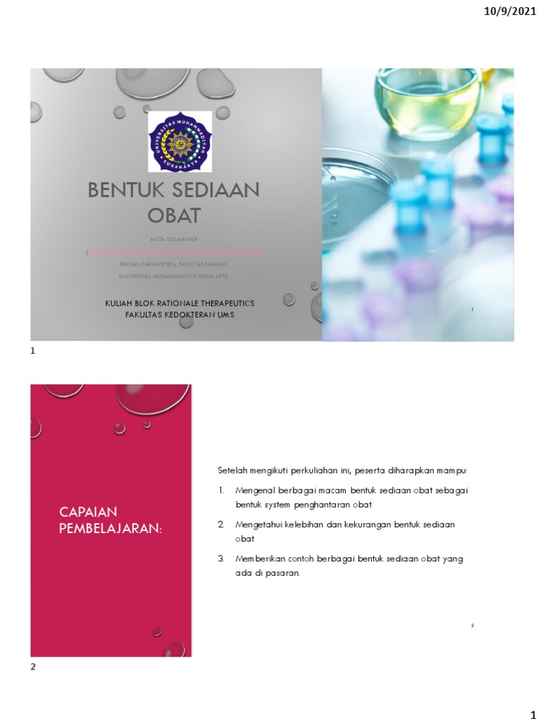 Bentuk Sediaan Obat dan Identifikasinya | PDF