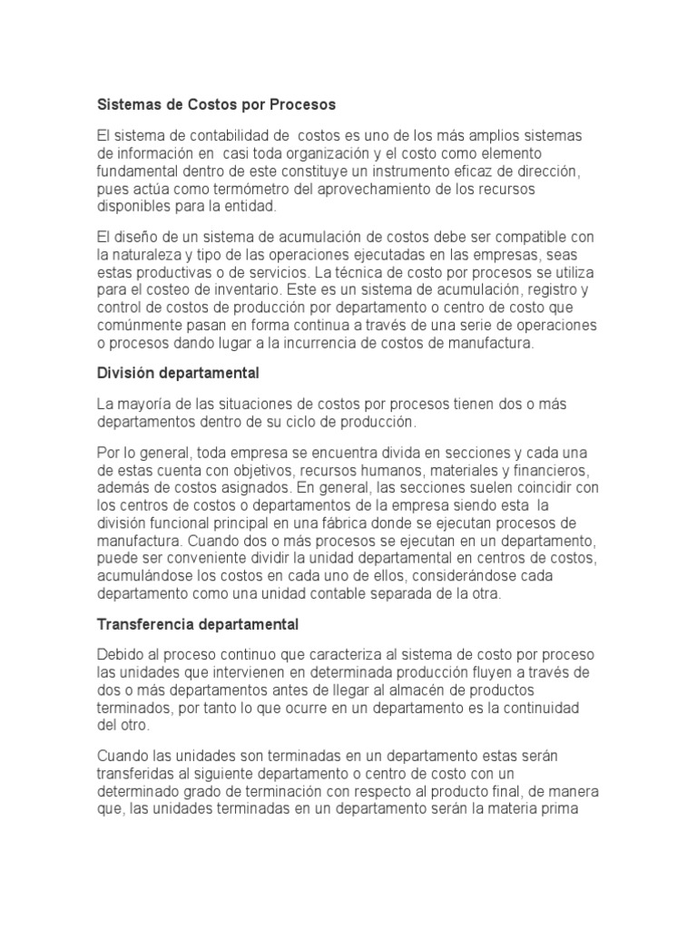 Sistemas de Costos Por Procesos | PDF | Inventario | Costo