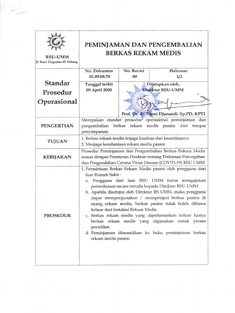 Peminjaman Dan Pengembalian Berkas RM | PDF