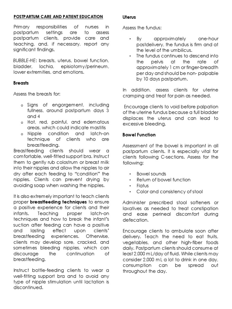 POSTPARTUM CARE Handouts | PDF | Postpartum Period | Childbirth