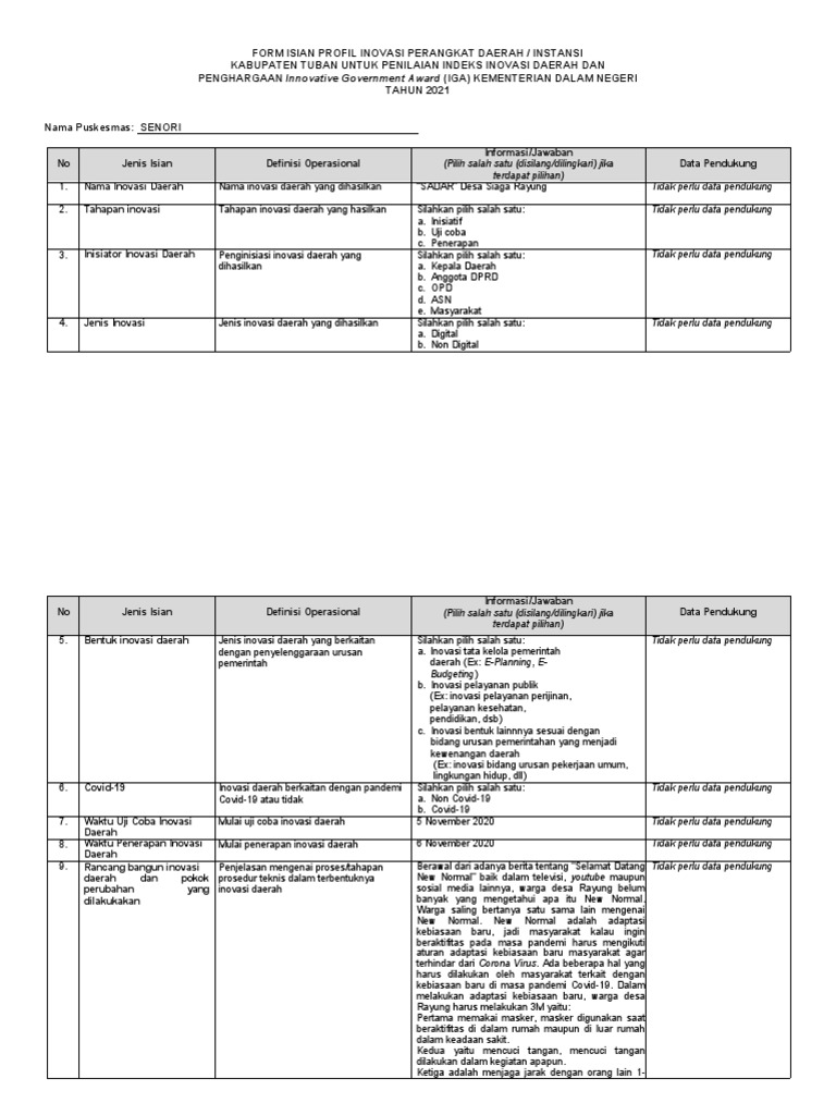 Form Isian Iga 2021 | PDF