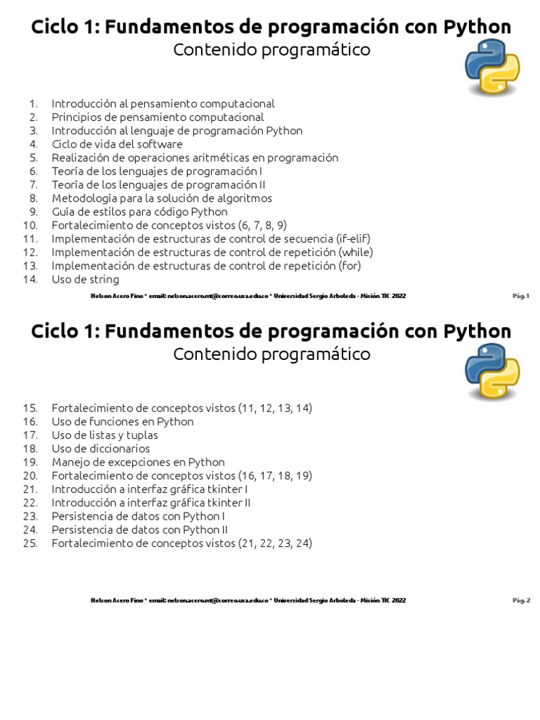 FundamentosdeProgramacionConPython Semana 1 | PDF | Objeto (informática ...