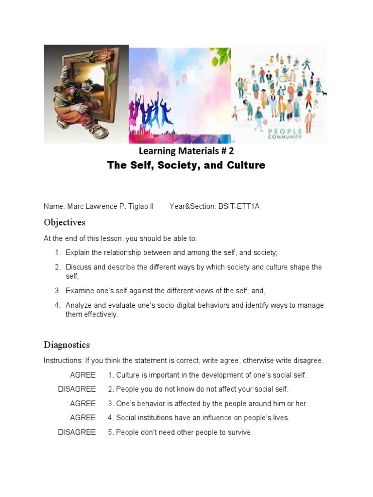 LEARNING MATERIALS#2-The-Self-Society-and-Culture | PDF | Self ...